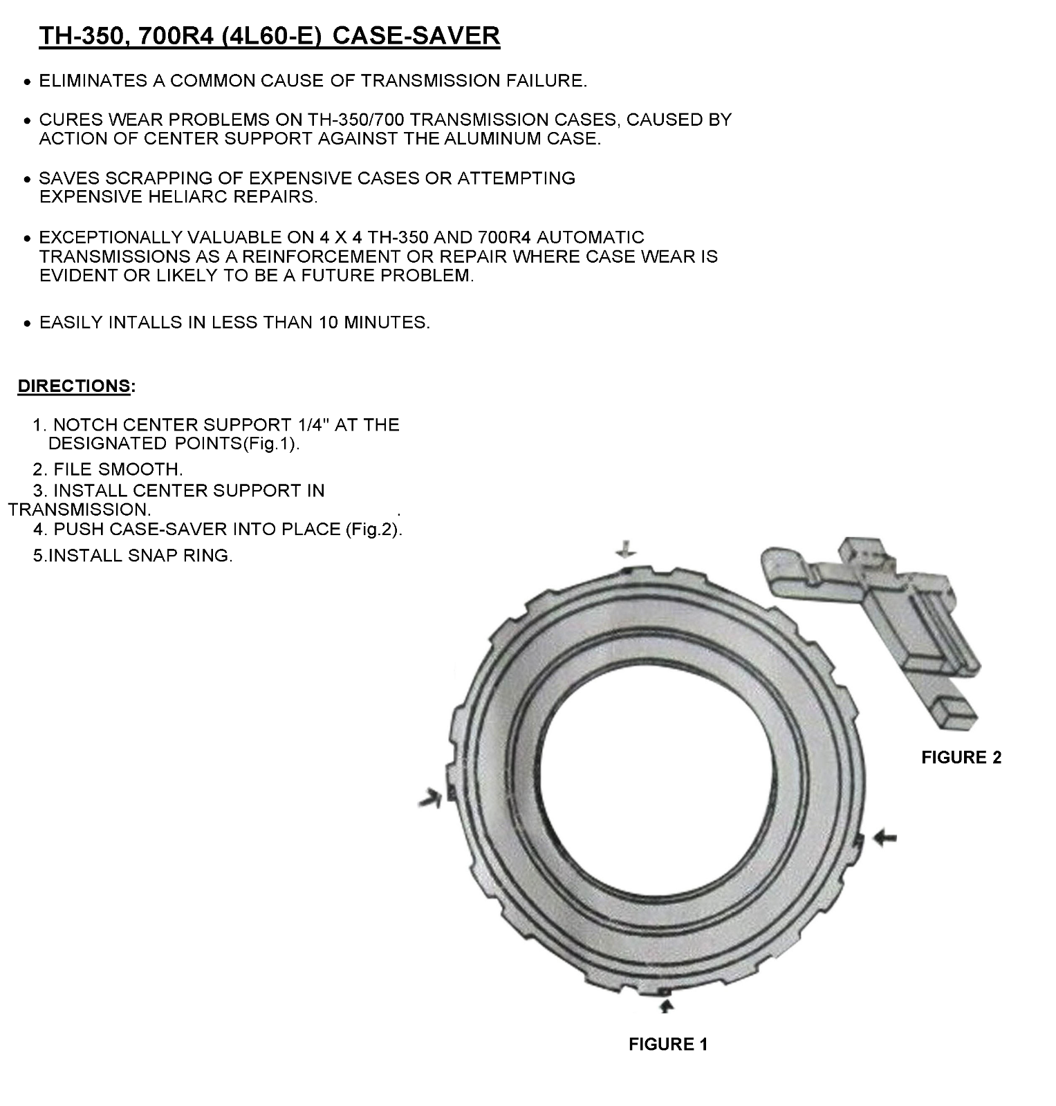 GM TH-350/700-R4/250/4L60-E Transmission "Anti-Clunk" Case Saver Kit ...