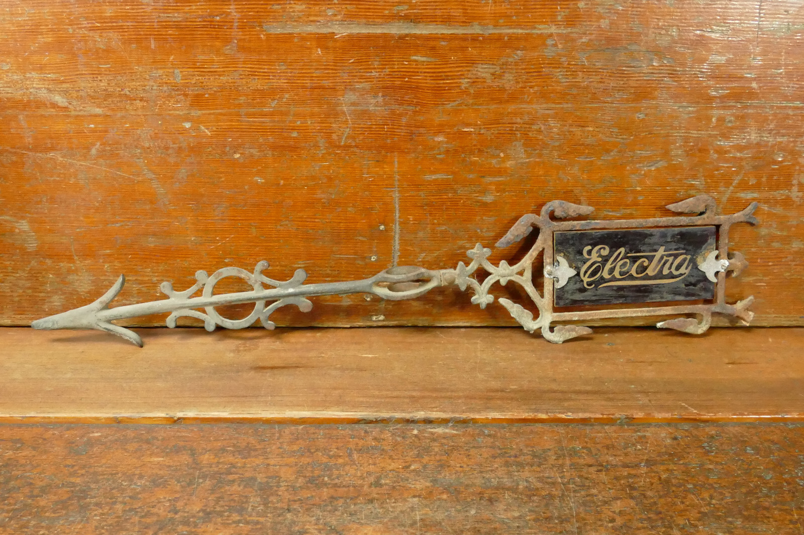 Antique Cast Iron Lightning Rod Weathervane Arrow Etched Red Glass ...