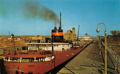 The Soo Locks Freighter John Sherwin Steamship Sault Ste. Marie,MI Vtg ...