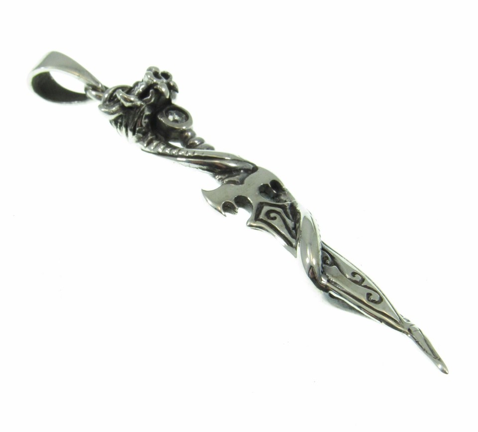 Solid 925 Sterling Silver 3D Baphomet Snake Intertwined Sword Satanic ...