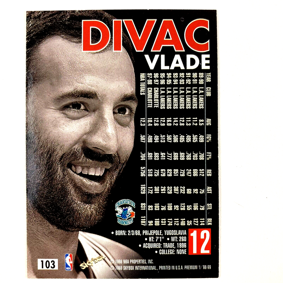 Vlade Divac 1998-99 Skybox Premium Card #103 NBA Charlotte Hornets | eBay