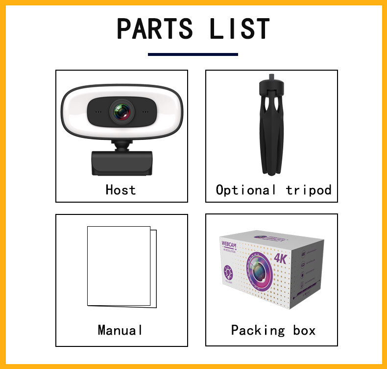 4K HD 1080P Webcam Fill Light Web Camera With Microphone for PC Latop ...