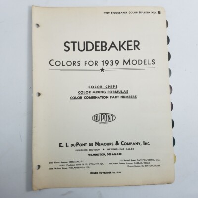 DuPont 1939 Studebaker Auto Restoration Paint Color Names Chips Mixing ...