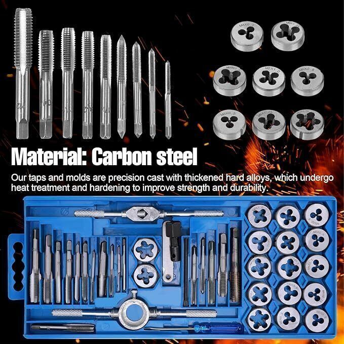 40Pcs Tap And Die Set Metric M3-M12 Thread Renewing Tools Cutting ...