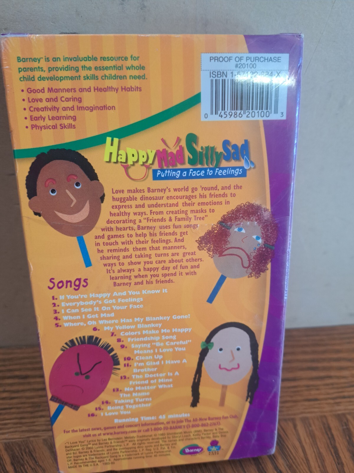 Barney Happy, Mad, Silly, Sad VHS Putting A Face To Feelings White Tape ...