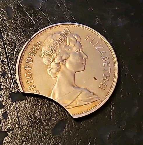 1968 10p Ten Pence Coin Clipped Planchet flan - Mint Error, Miss Strike ...