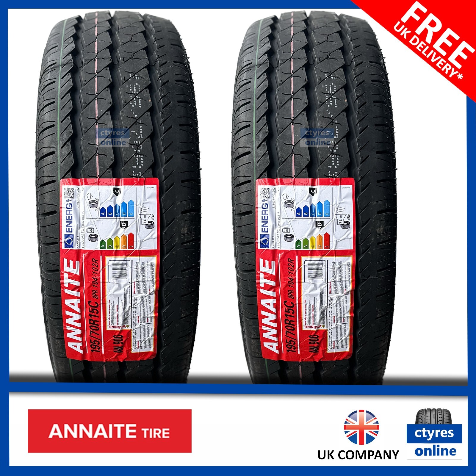 2X New 195 70 15 195/70R15C VAN TYRES 104/102R ANNAITE *C WET GRIP* (2 ...