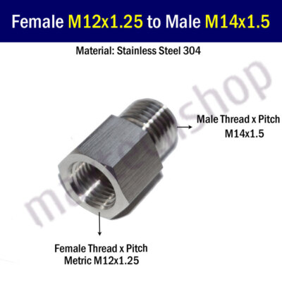 M12 M12x1.25 Female to M14 M14x1.5 Male Reducer Fitting Adapter Pipe ...