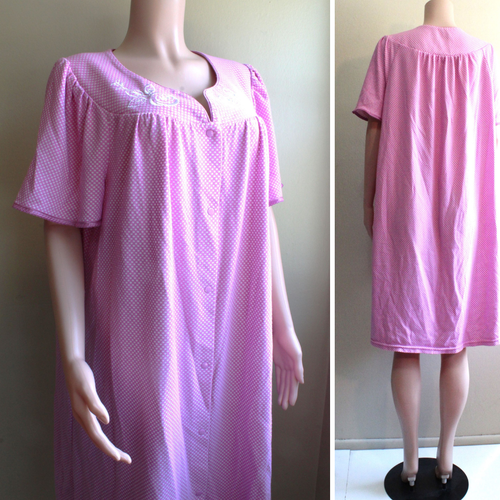 GS House Dress 2X Plus Pink White Dot Cotton Poly Knit Pockets Flutter ...