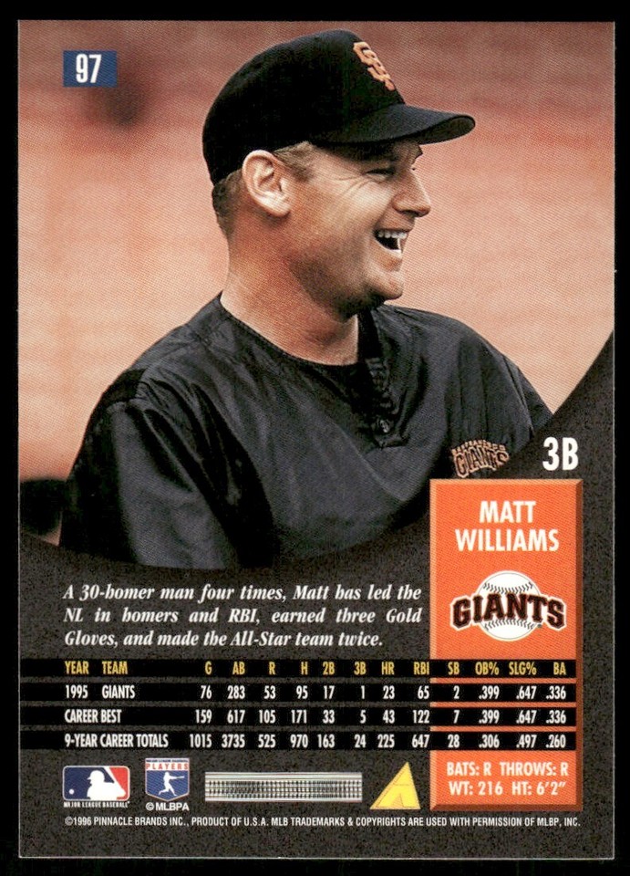 1996 Pinnacle #97 Matt Williams San Francisco Giants | eBay