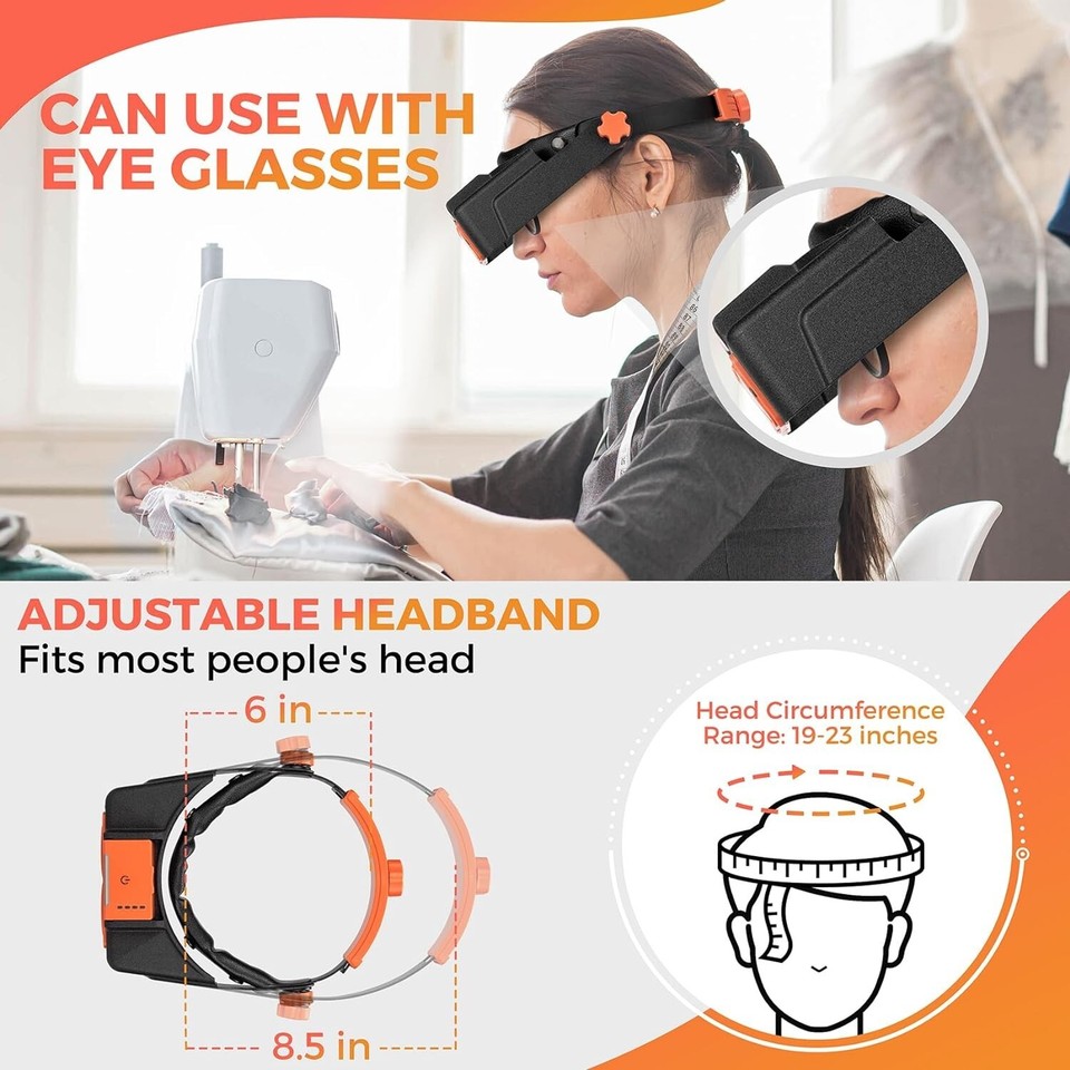 Headband Magnifier with Light Jeweler Magnifying Glass Loupe Visor ...