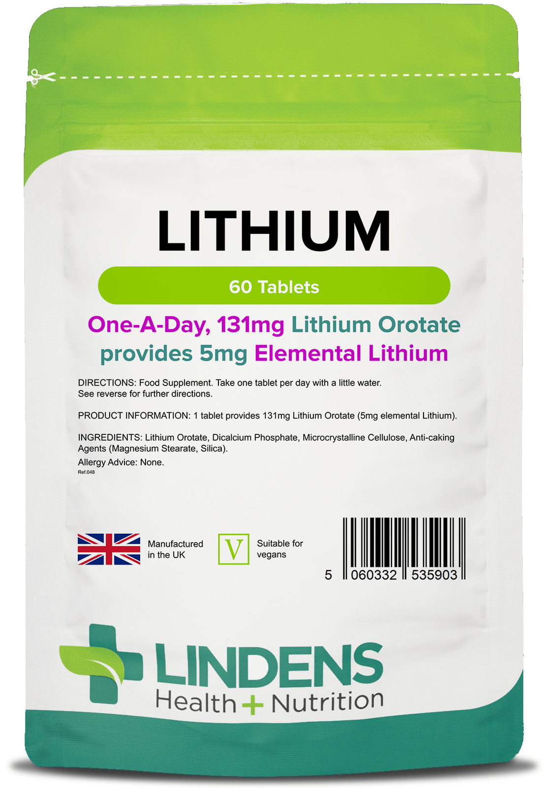 LITHIUM TABLETS 5mg From Orotate 180 Mood Sleep Brain Function LINDENS ...