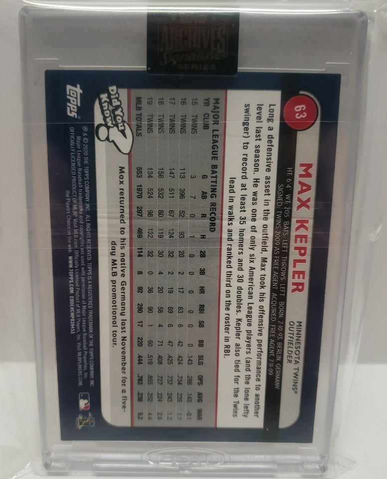 2022 Topps Archives Signature Max Kepler Auto #D/26 Big League Twins ...