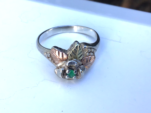 Sterling 10k Black Hills Emerald ring size 7 Coleman Co. mark rose ...