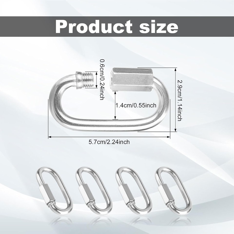 4Pcs Locking Carabiner, Stainless Steel Chain Quick Links D Shape ...