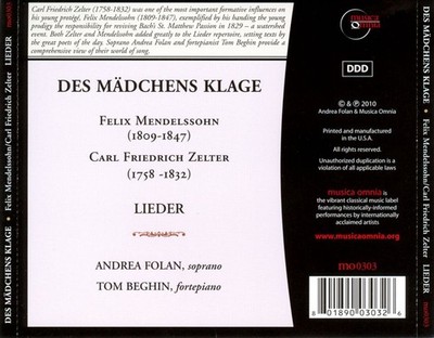 ANDREA FOLAN/TOM BEGHIN DES MÄDCHENS KLAGE: LIEDER BY MENDELSSOHN ...