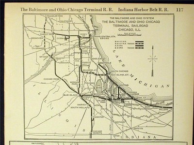 1921 BALTIMORE & OHIO CHICAGO TERMINAL RAILROAD SYSTEM MAP & INDIANA ...