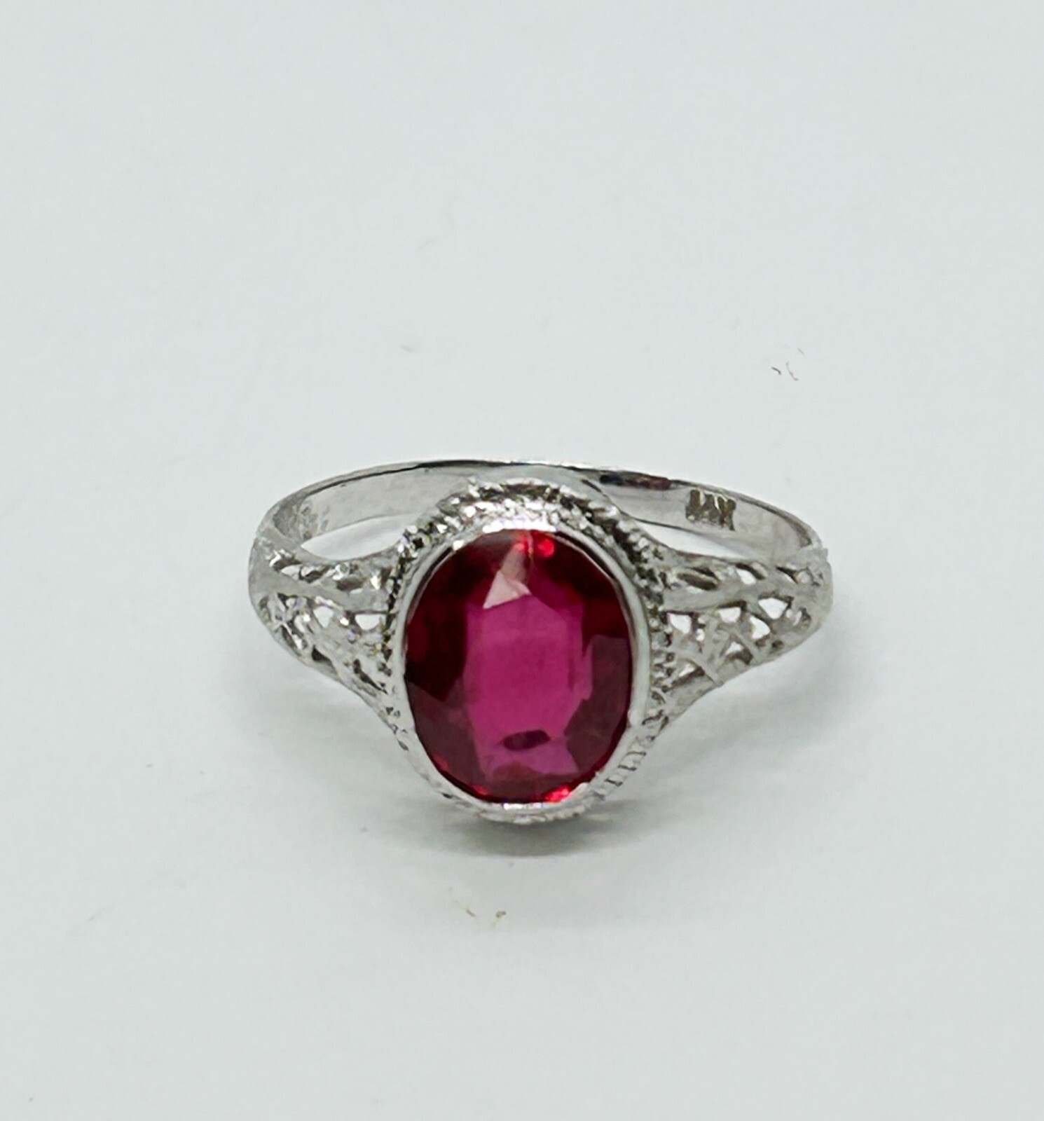 Antique Art Deco Ruby Ring 14k White Gold Filigree Si… - Gem