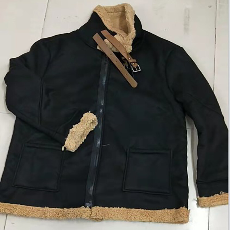 Mens Faux Lamb Shearling Sheep Skin Coat Flying Jacket Winter Coat ...