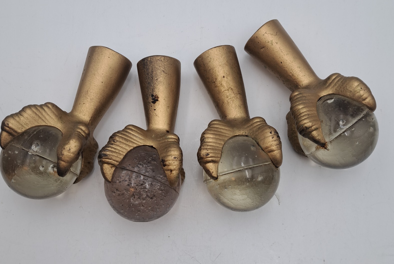 4 Antique Cast Iron Eagle Claw Table Feet 2 1/4" Glass Balls Furniture ...