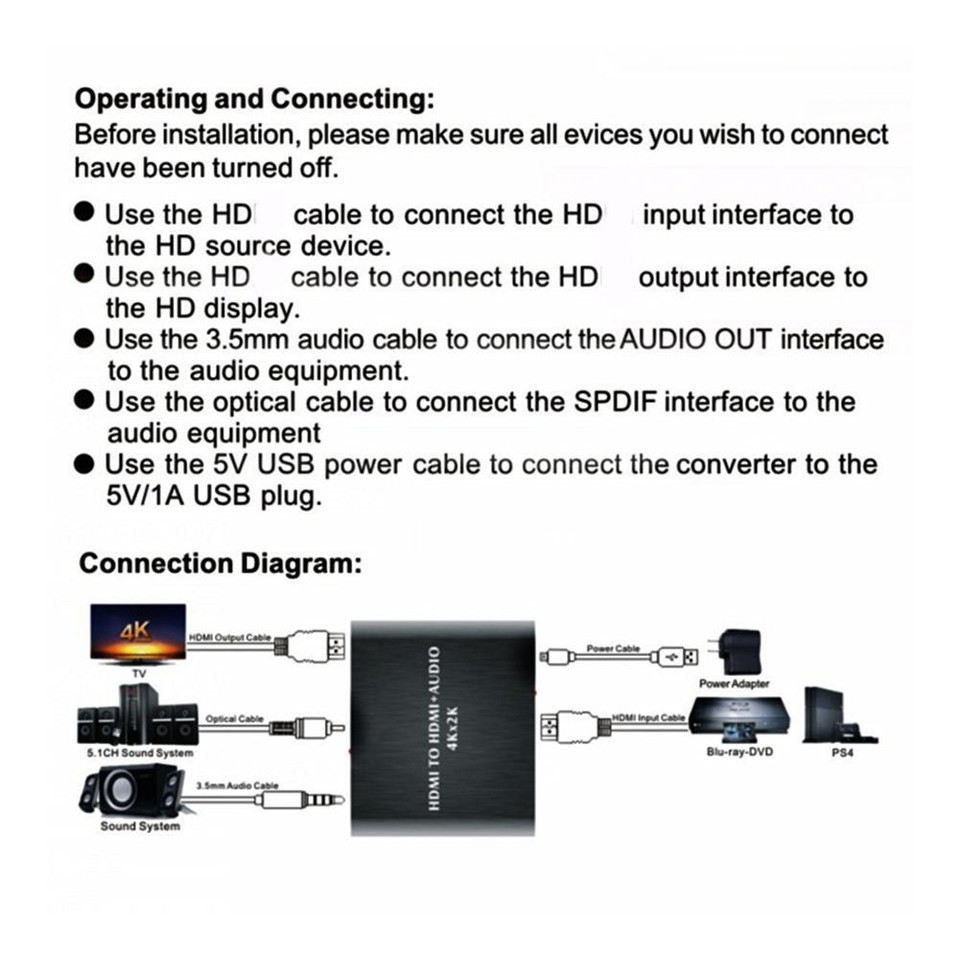 Audio Extractor HDMI Compatible Audio Splitter 4Kx2K3D Surround Audio м ...