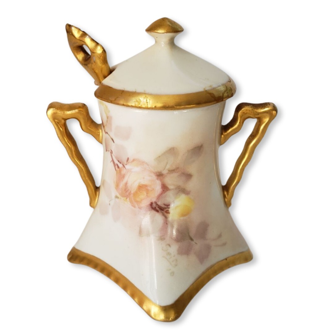 Vintage Limoges France Porcelain Handled Floral Gilt Spoon & Lid ...