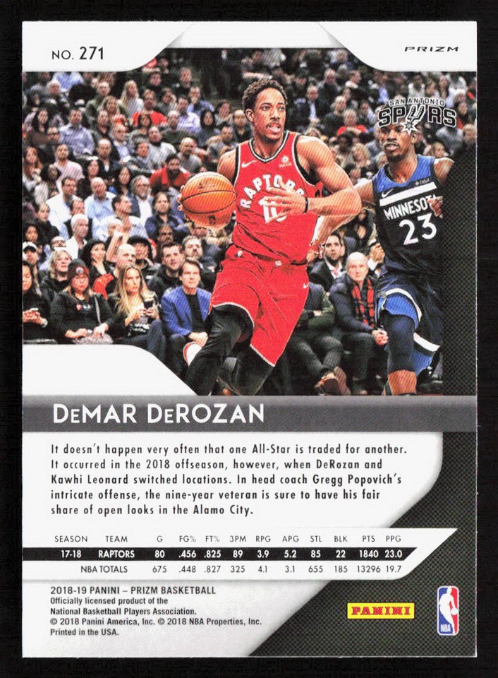 2018-19 Panini Prizm DeMar DeRozan Pink Ice #271 Spurs | eBay