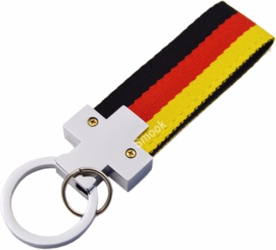 Euro Germany Flag Stripe Nylon Band w/ Inner Leather Key Fob Chain ...