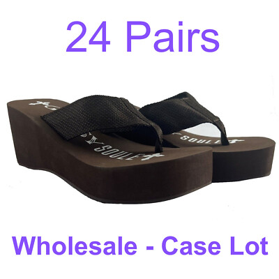 24 Pack Gypsy Soule Sandals - 3" Wedge Flip Flops Brown - Wholesale ...