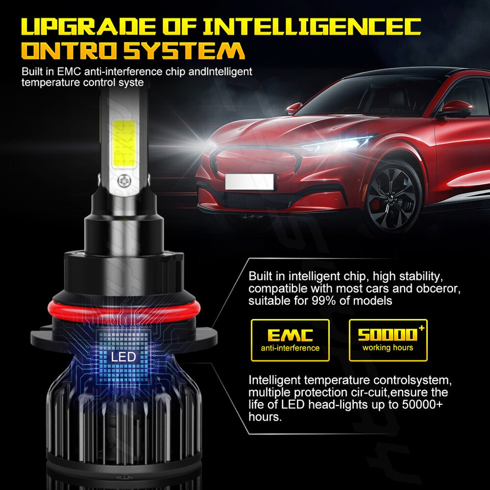 2x 9007 LED Headlight Luces Fuertes Para Auto Coche Luz Carro Bulbs ...