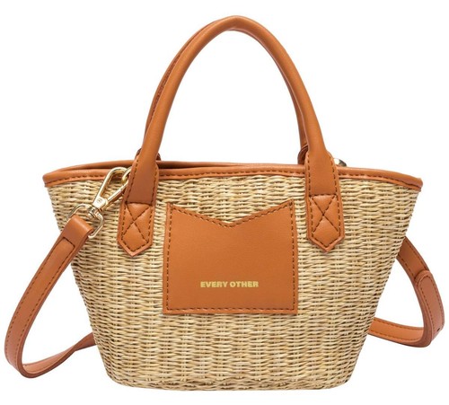 Every Other Womens Small Straw Rattan Grab Bag - Tan | eBay