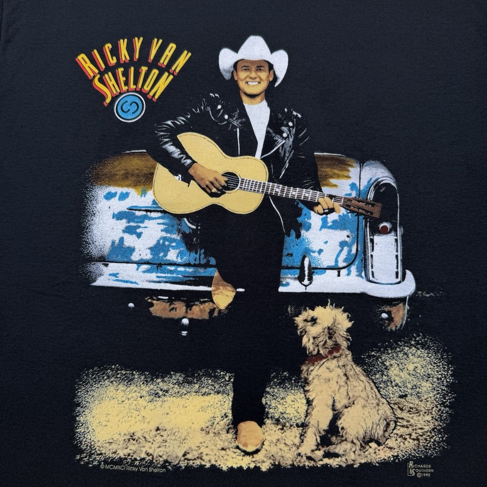 VTG 90s Ricky Van Shelton Tour 2-Sided Country Music Single Stitch t ...
