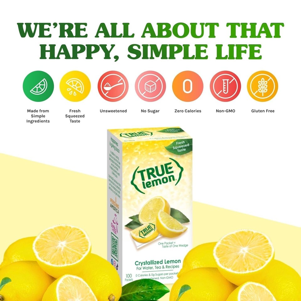 (100 Packets) True Lemon Sugar Free, On-The-Go,Caffeine Free Pow Drink ...