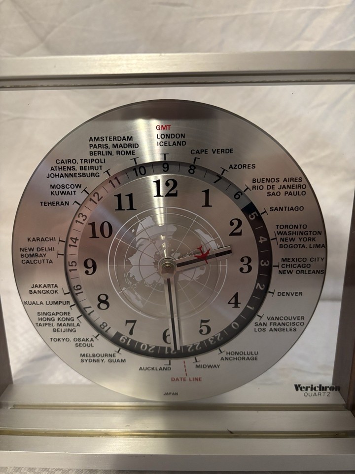 Vintage Verichron Mantel Desk Clock All Time Zones Clock Battery ...