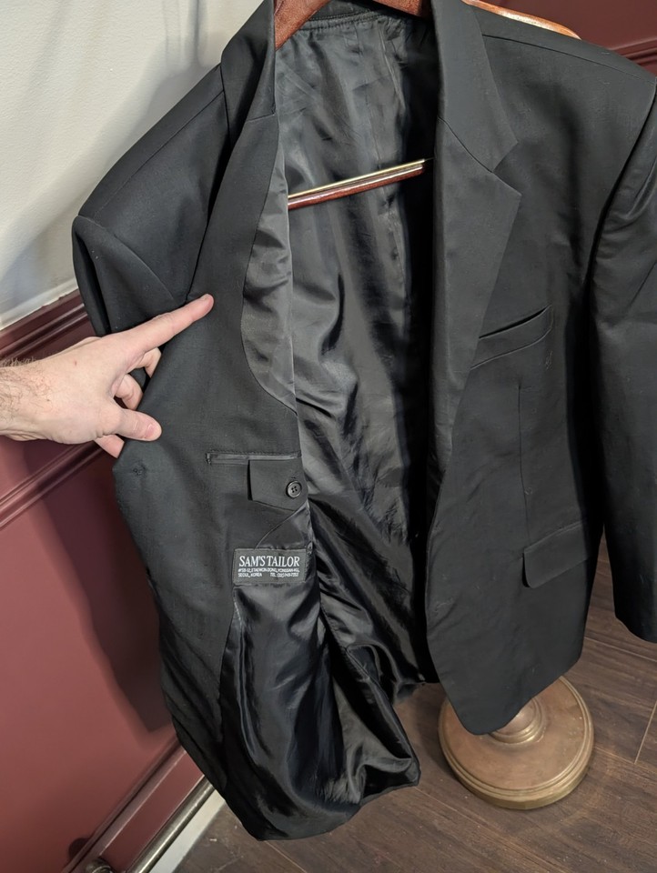 ARMANI Sam's Tailor Custom Black Wool Blazer Bespoke Strong Shoulder ...