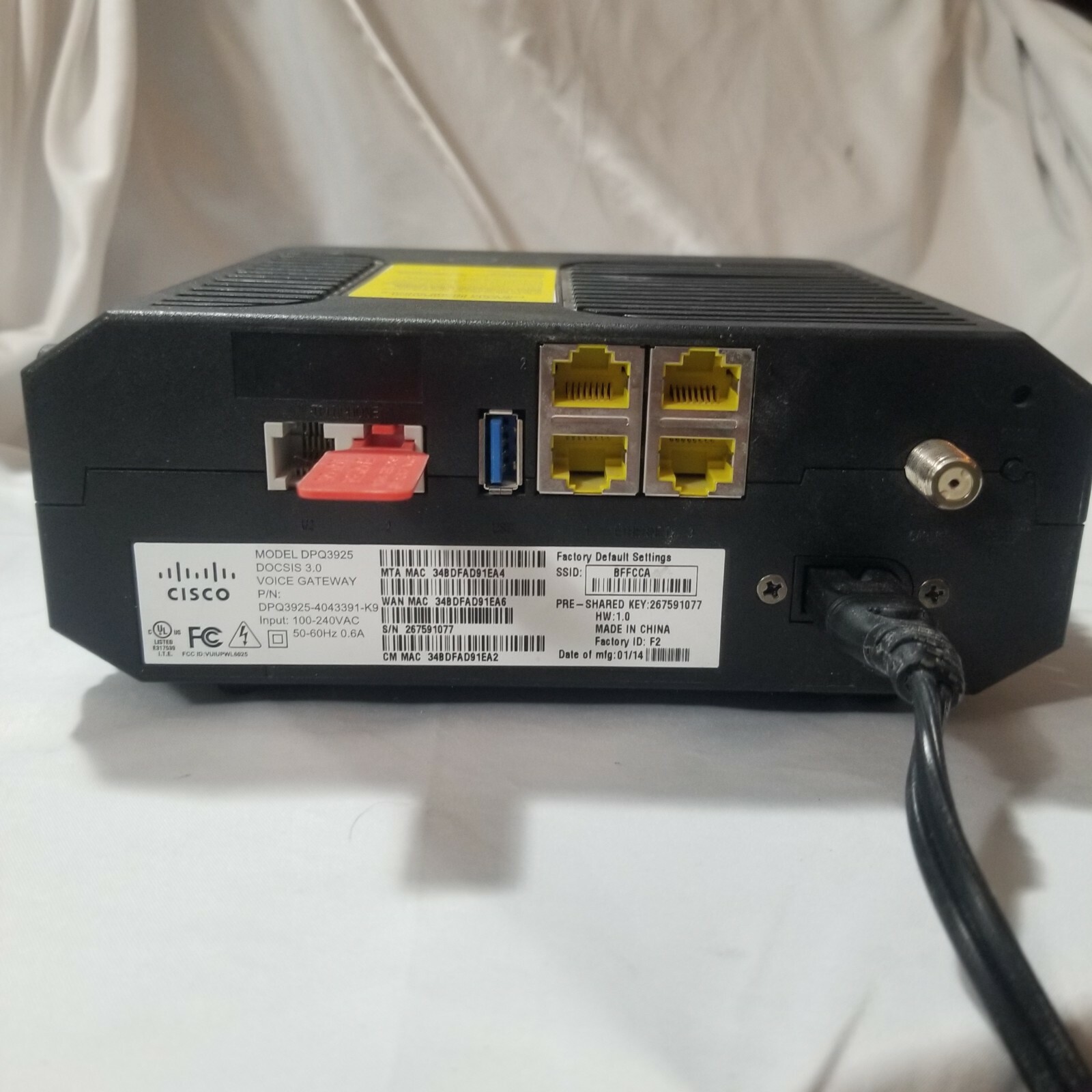 CISCO DPQ3925 Gateway Modem Router Docsis 3.0 Wireless WiFi Phone VOICE ...