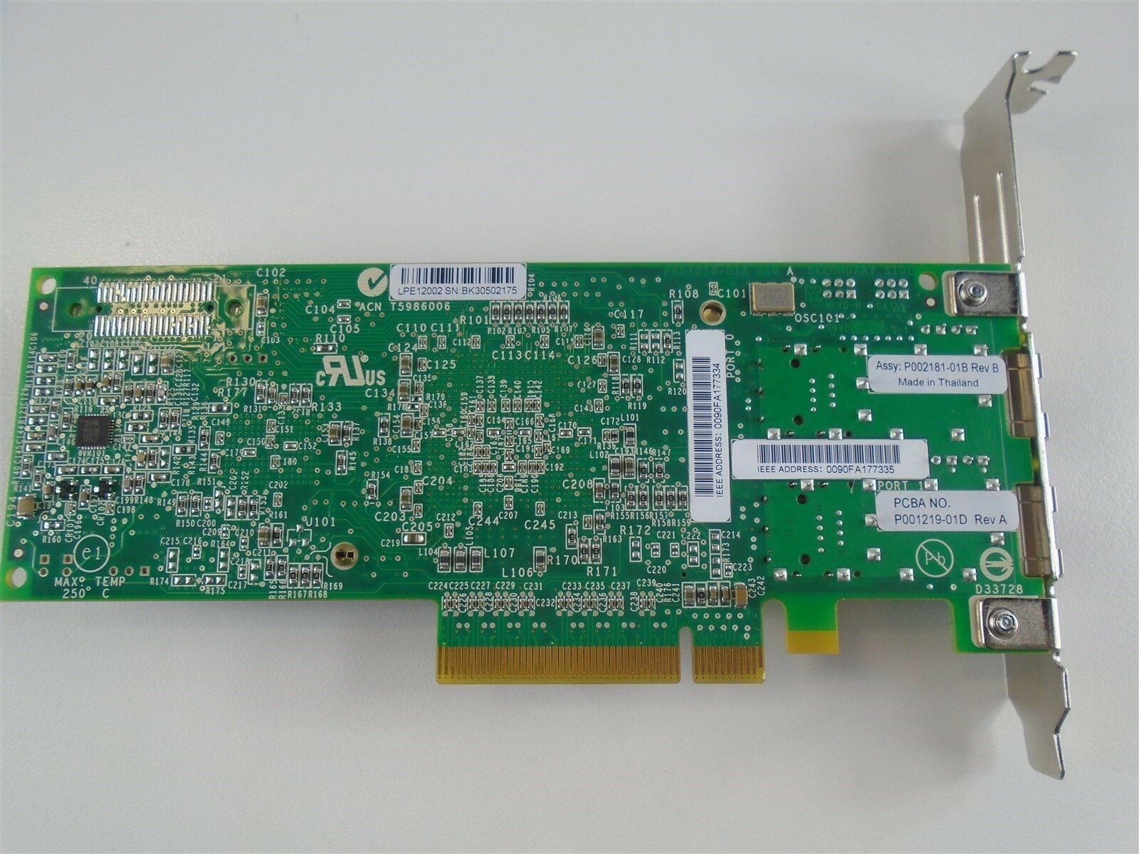 IBM 577D 5735 00E0806 LPE12002 8GB FC Dual Ports Fibre PCI-E W/ 2 SFPs ...