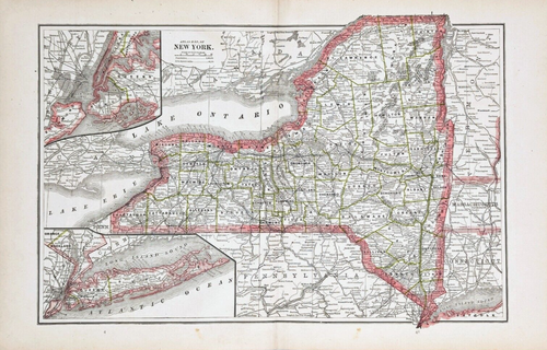 1886 NEW YORK State Map ORIGINAL (18x12) LONG ISLAND - MANHATTAN ...