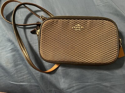 Coach mini Milk And Black Woven Leather Crossbody Bag | eBay
