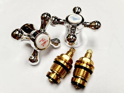 REPLACEMENT HOT & COLD VICTORIAN STYLE TAP TOP HEAD COVERS CHROME ...