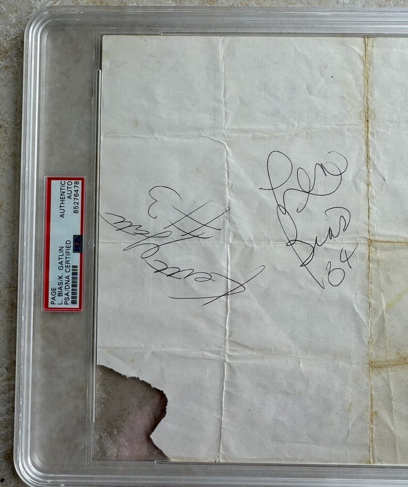 Len Bias Keith Gatlin Dual Signed Autograph Maryland Roster Sheet PSA ...