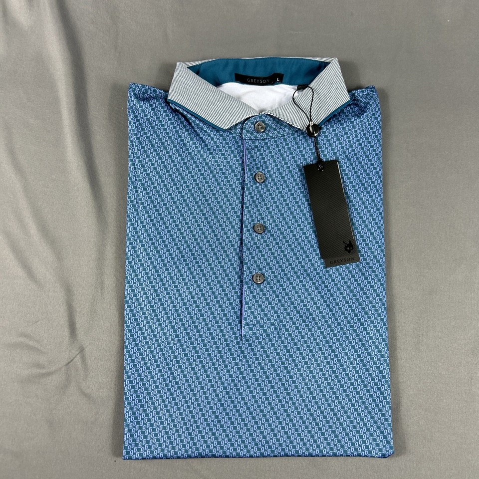 Greyson Golf Shirt Polo Wolf Tails Print Large Sea Turtle Green Blue ...