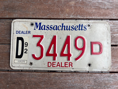 1992 Massachusetts Dealer License Plate 3449 D | eBay