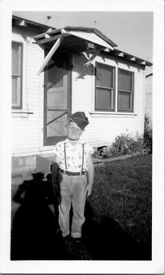 Vtg B&W Found Photo WW2 Child Kid Boy US Army Hat Soldier Uniform Home ...