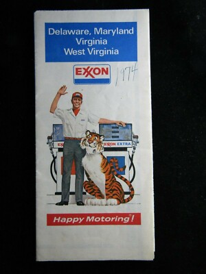 Vintage 70s Exxon Gasoline Delaware Maryland West Virginia Map Tiger ...