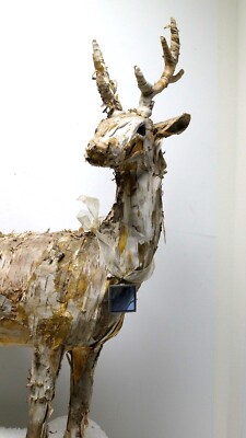 Reindeer with Paper Mache / Birch Skin & Blue Crystal/ Sterling Silver ...