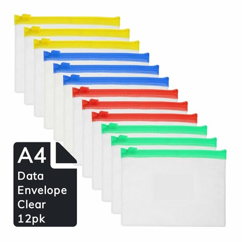 12 x Osmer A4 Data Clear Document File Case Envelopes 335x245mm name ...