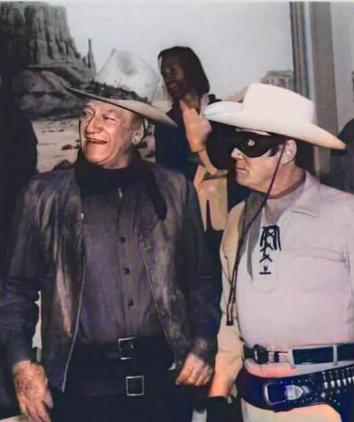 RARE COLOR STILL THE LONE RANGER CLAYTON MOORE WITH JOHN WAYNE | eBay