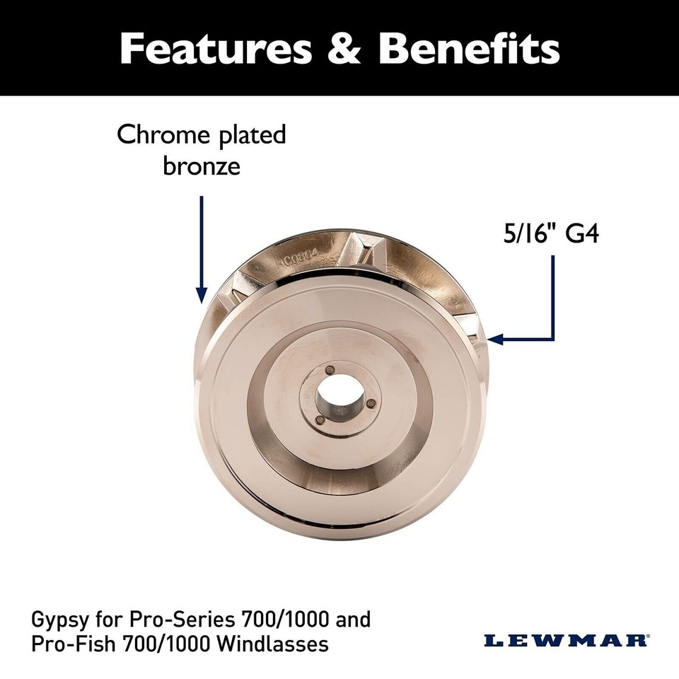 Lewmar Pro Series Gypsy RC 5/16" G4 in Chromed Bronze ? Replacement ...