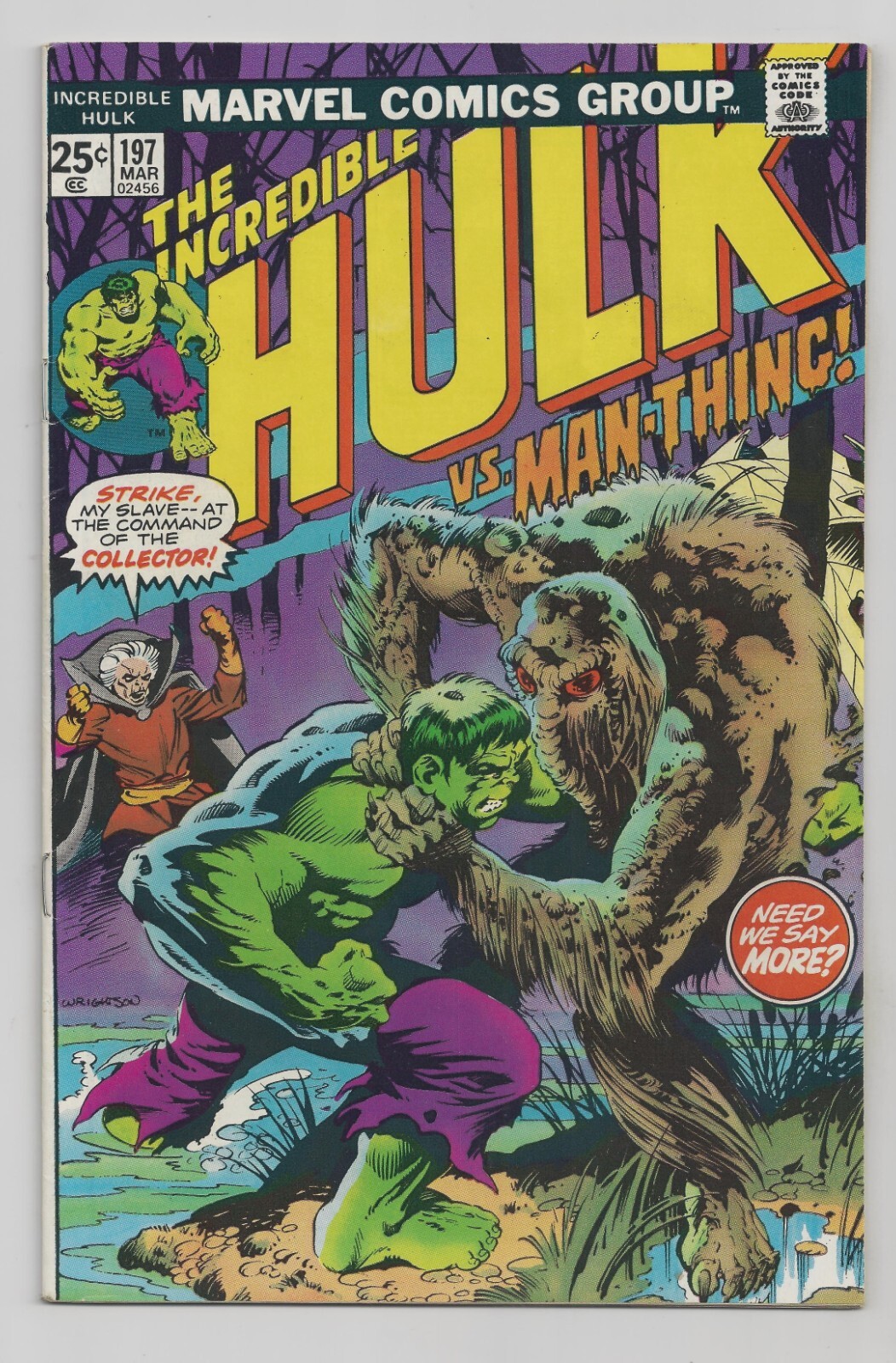 (NM 9.2) Incredible HULK #197 OW/WP 1976 MAN-THING Bernie Wrightson MVS ...